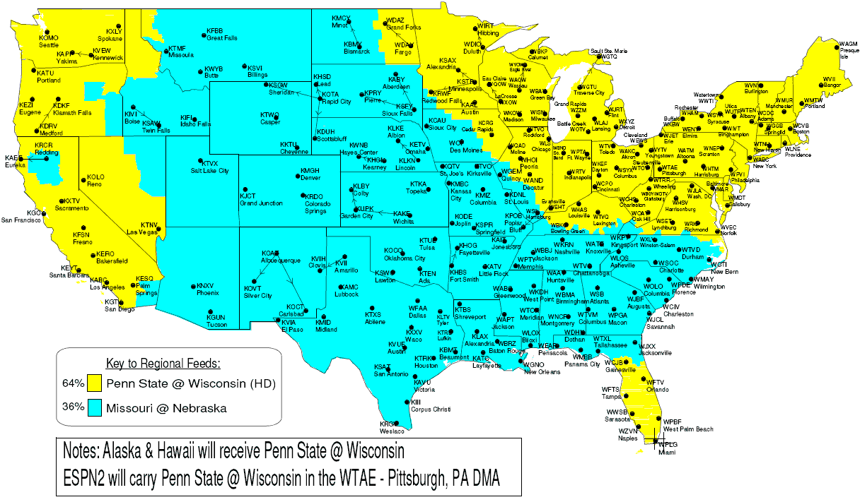 ABC coverage map, Nebraska-Missouri football 2006 -- HuskerMax™