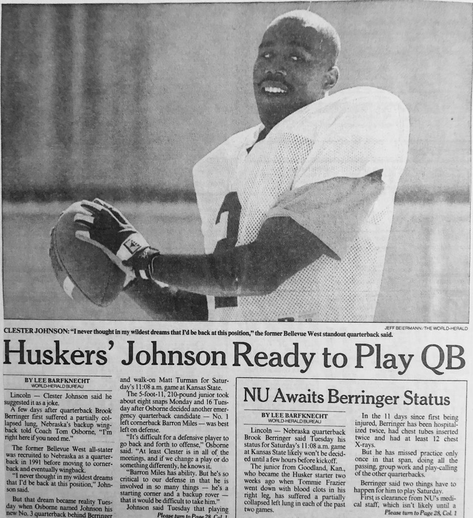 1994 Nebraska-Kansas State pregame: Clester Johnson No. 3 quarterback ...
